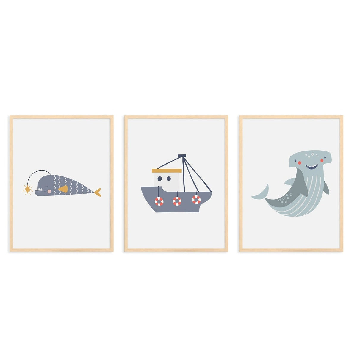 Boys Wall Art Print Set Three Nautical Ocean, Baby Wall Decor, Boys ...