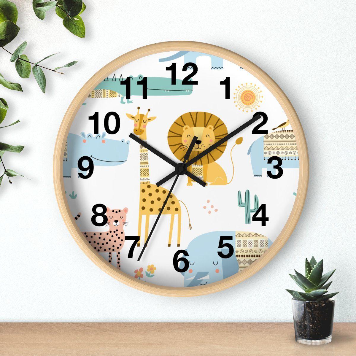 Kids Wall Clock Jungle Animals, Nursery Wall Clock Silent, Kids Wall ...