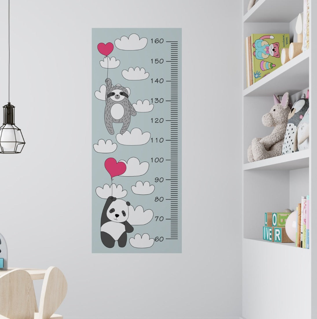 Kids Growth Chart Ruler Panda Sloth, Kids Height Chart Wall Decal ...