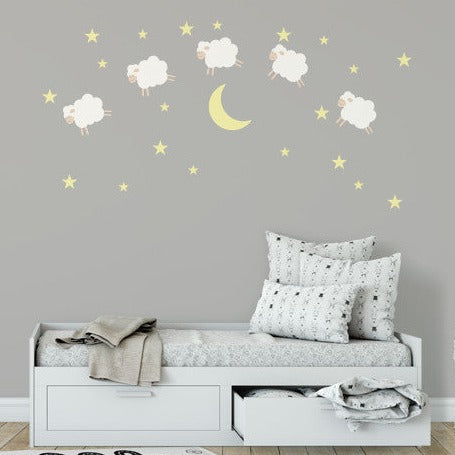 Kids Wall Decals Sheep Jumping Over Moon, Wall Stickers, Nursery Decor ...