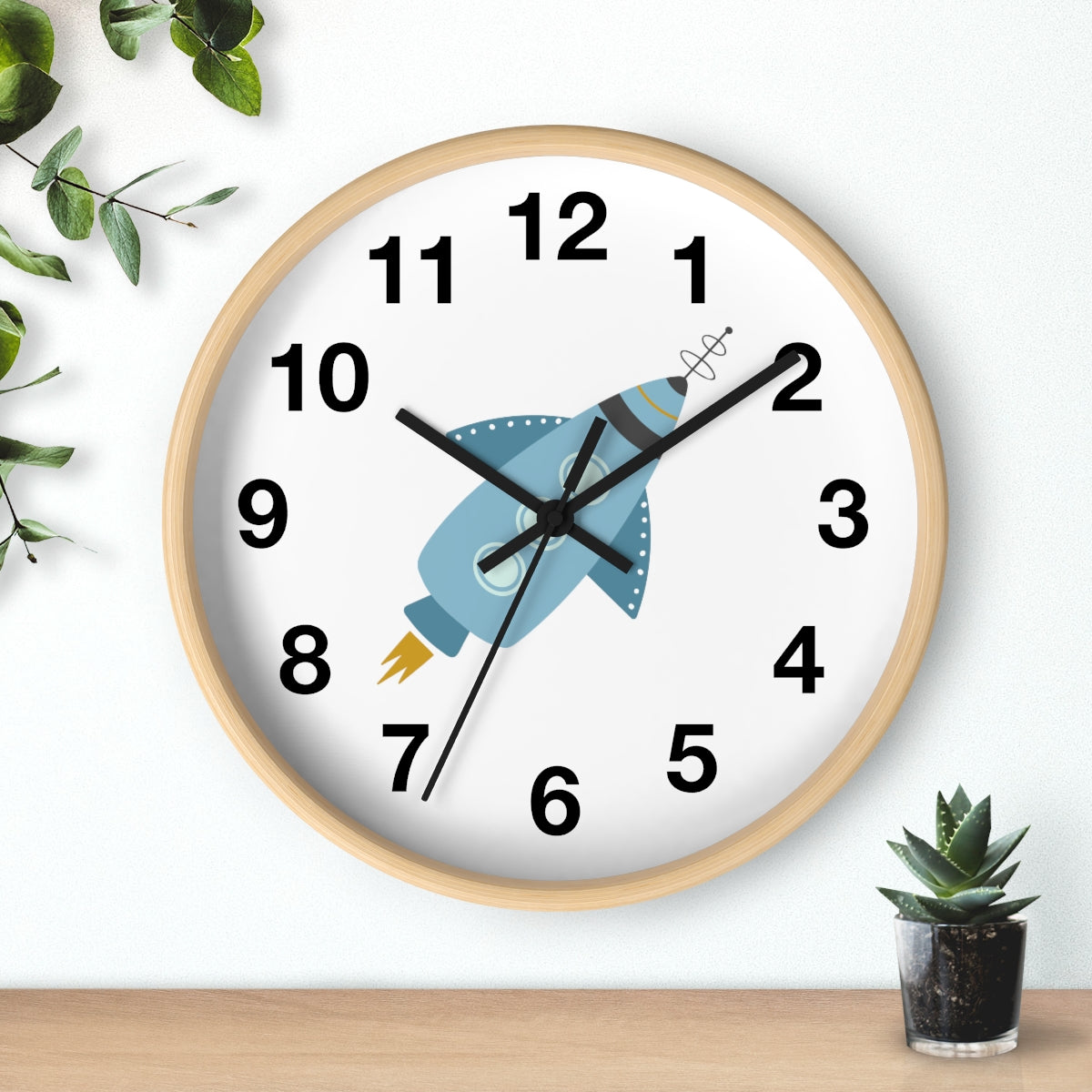 Boys Wall Clock Outer Space Rocket, Boys Nursery Wall Clock Silent ...