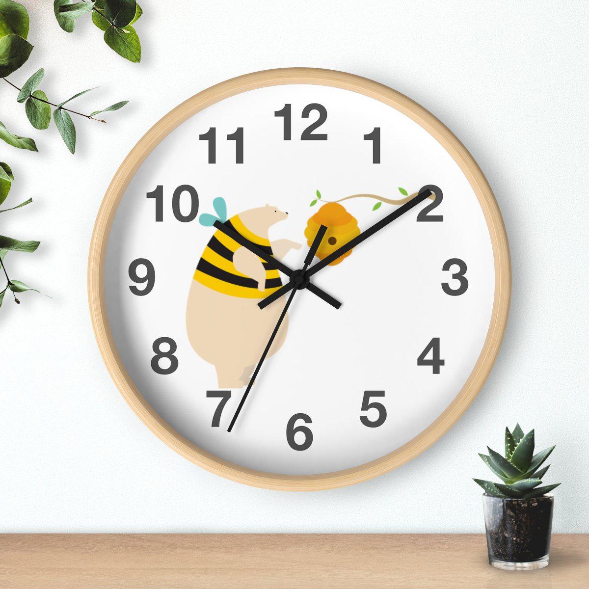Kids Wall Clock Neutral Honey Bear, Nursery Wall Clock Silent, Kids ...